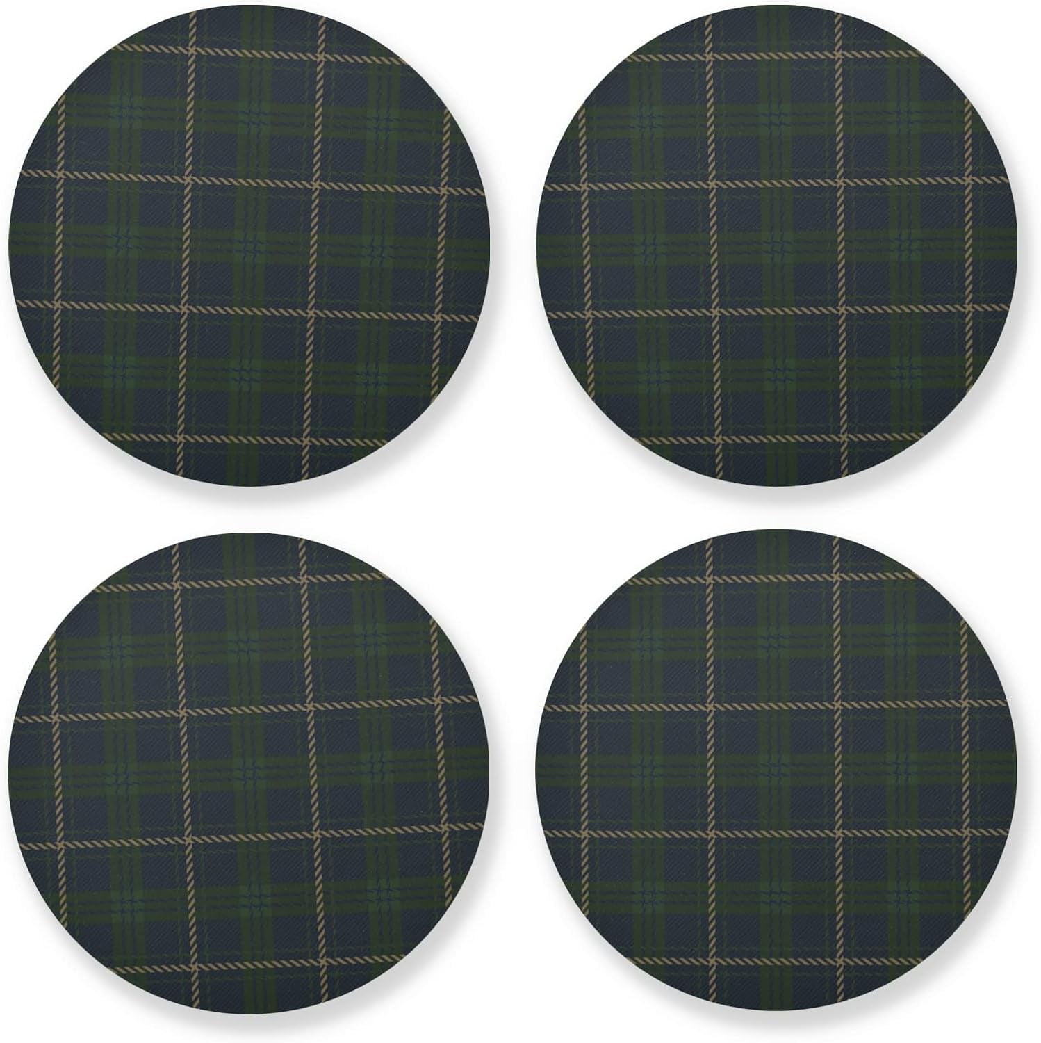Green Navy Blue Flannel Plaid Drinks Coasters, Non-Scratch Cork Base ...