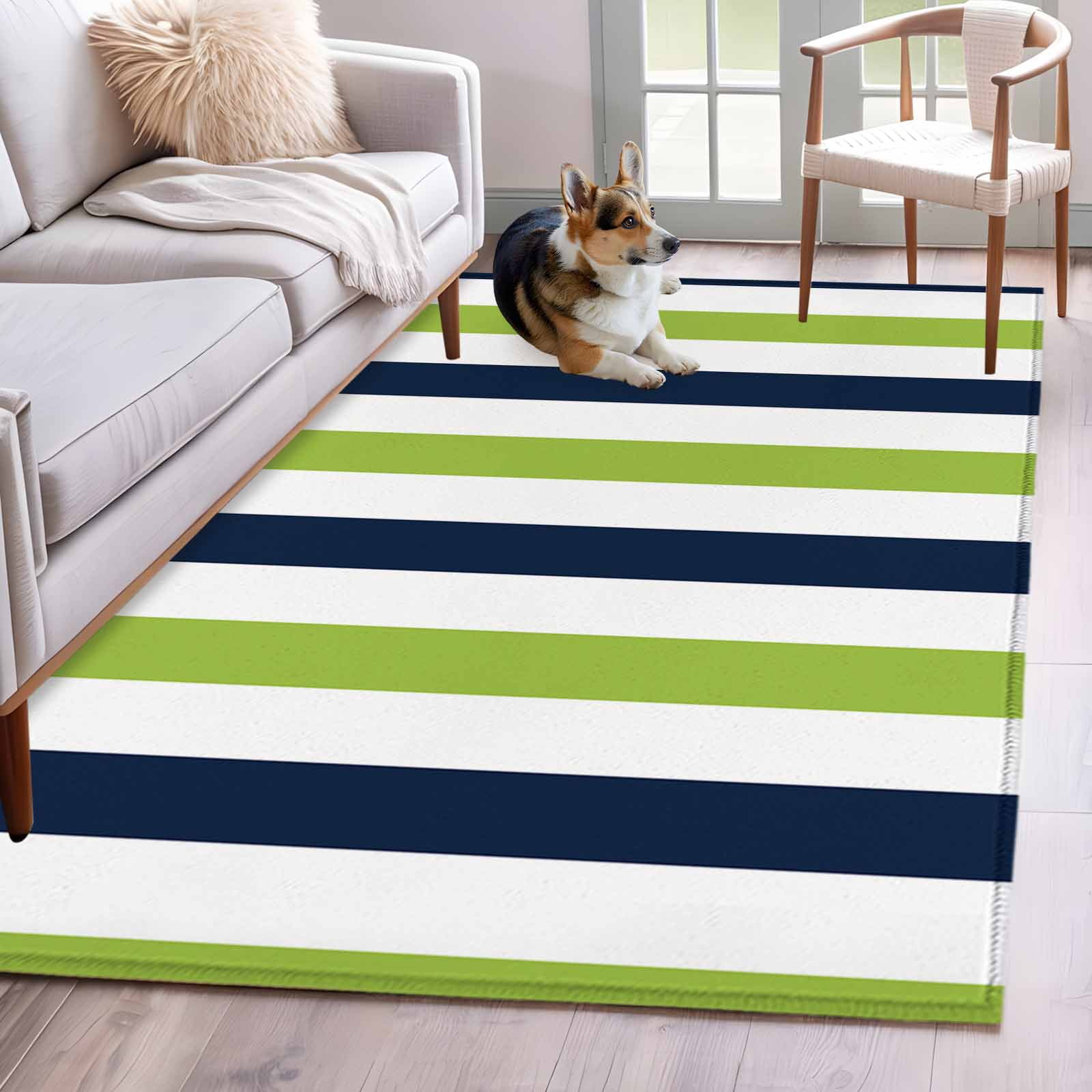 Green Navy Blue Striped Area Rug 3x5 FT, Non Slip Entryway Bedside ...