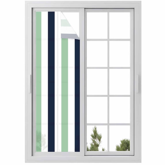 Green Navy Blue Striped Window Privacy Film, Modern Frosted Glass ...