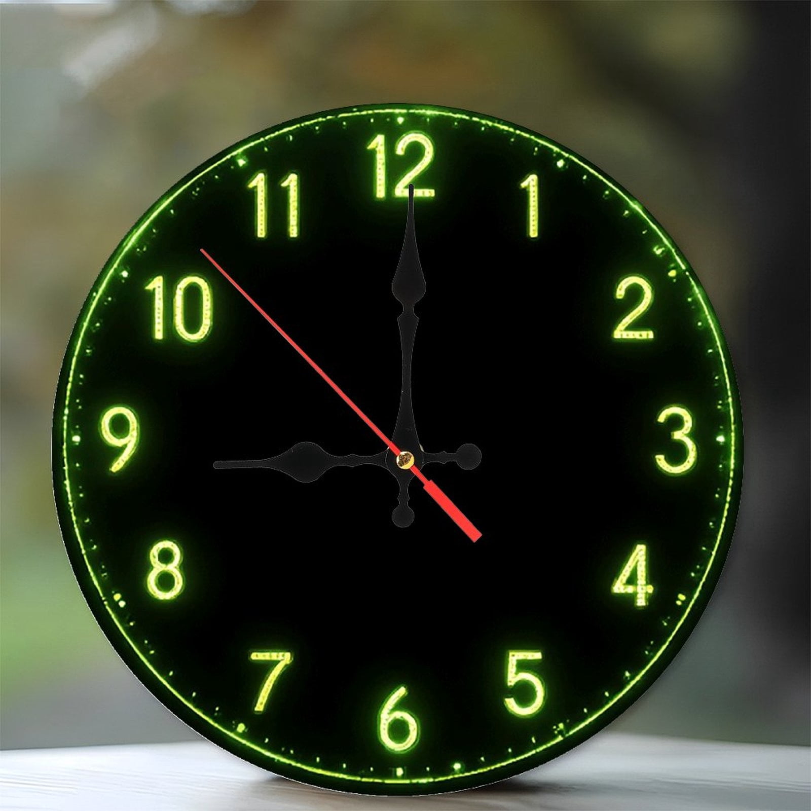 Green Neon Clock Wall Clock Home Decor 10-Inch Silent Wooden Wall Clock ...