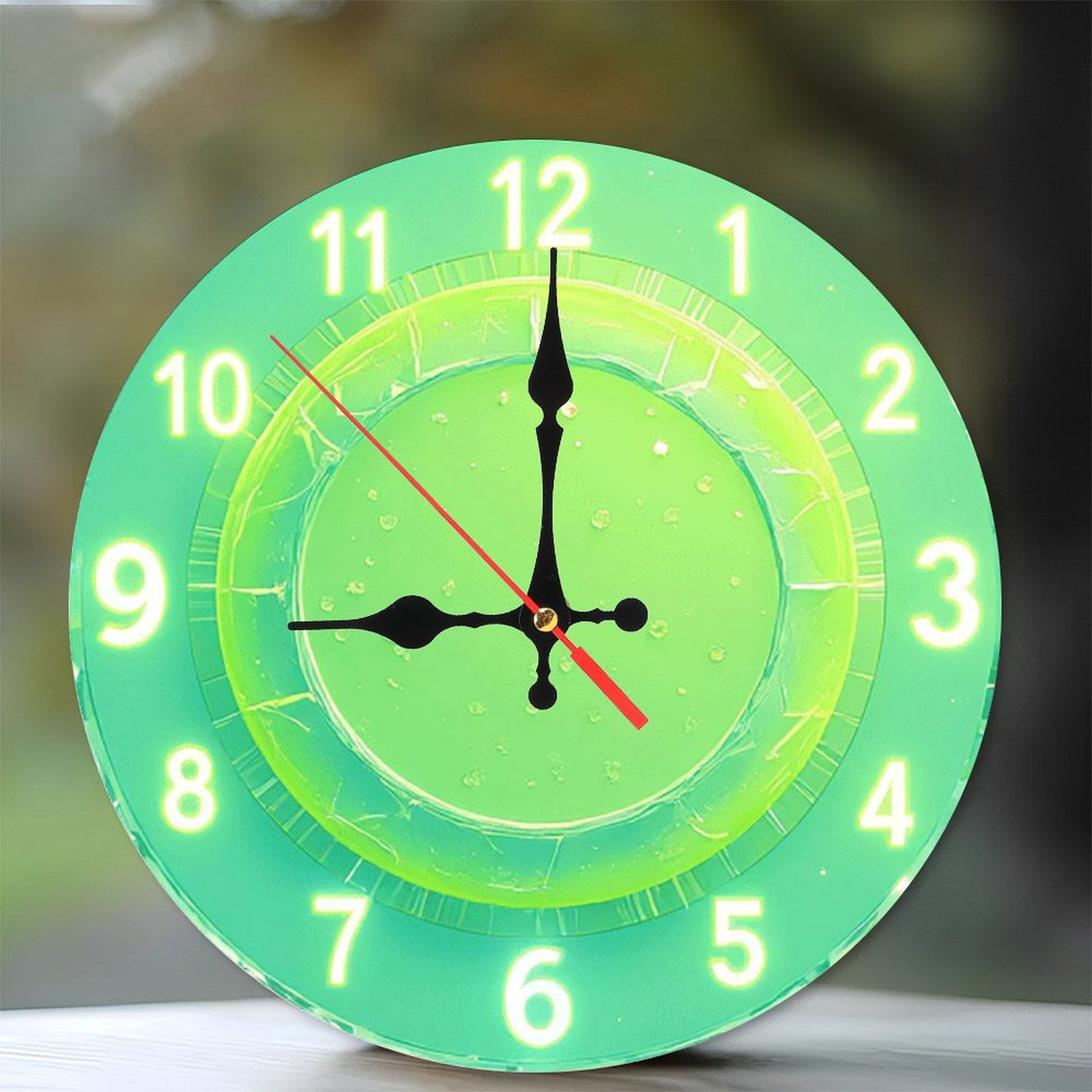 Green Neon Clock Wall Decor Home Office 10-Inch Silent Wooden Wall ...