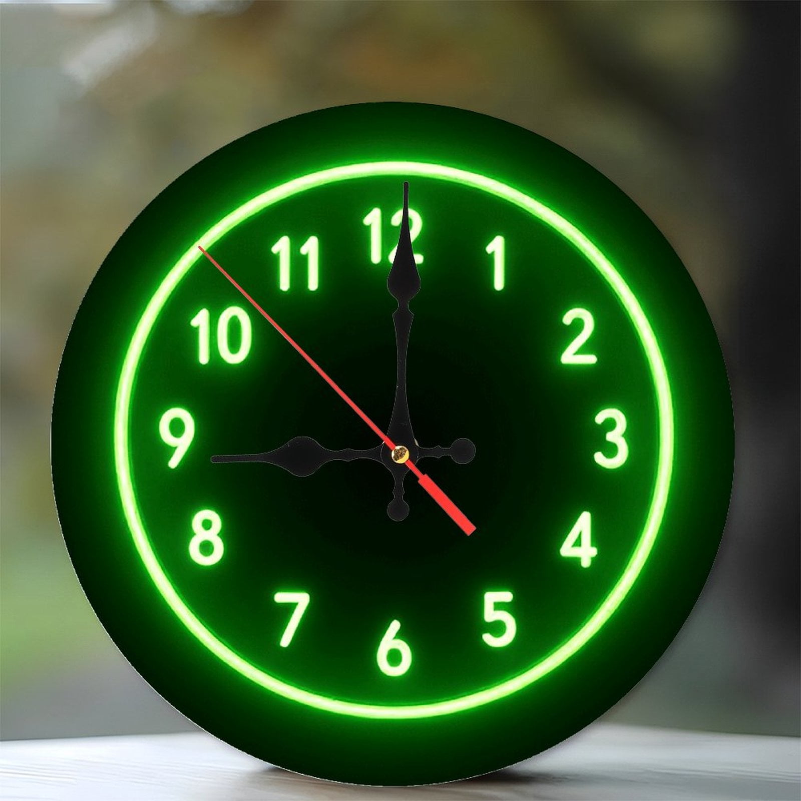Green Neon Clock Wall Decor Home Room 10-Inch Silent Wooden Wall Clock ...