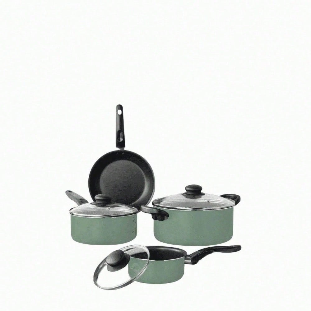 Green Non-Stick Cookware 7-Piece Set Aluminum Frying Pan Kitchen ...