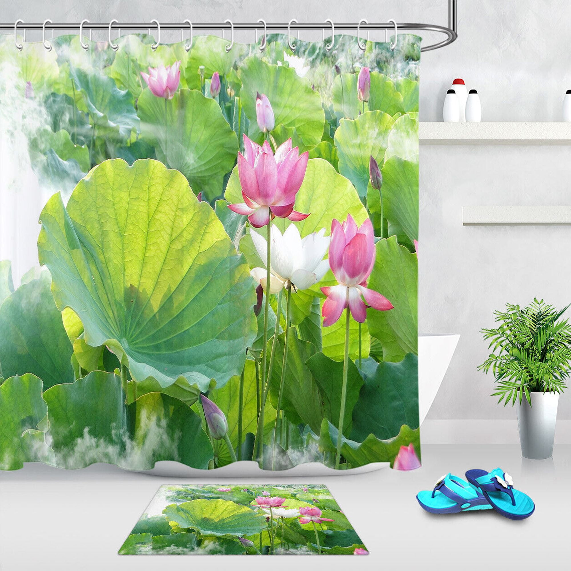 Green Oasis Fabric Shower Curtain - Serene Bathroom Decor with Leafy ...