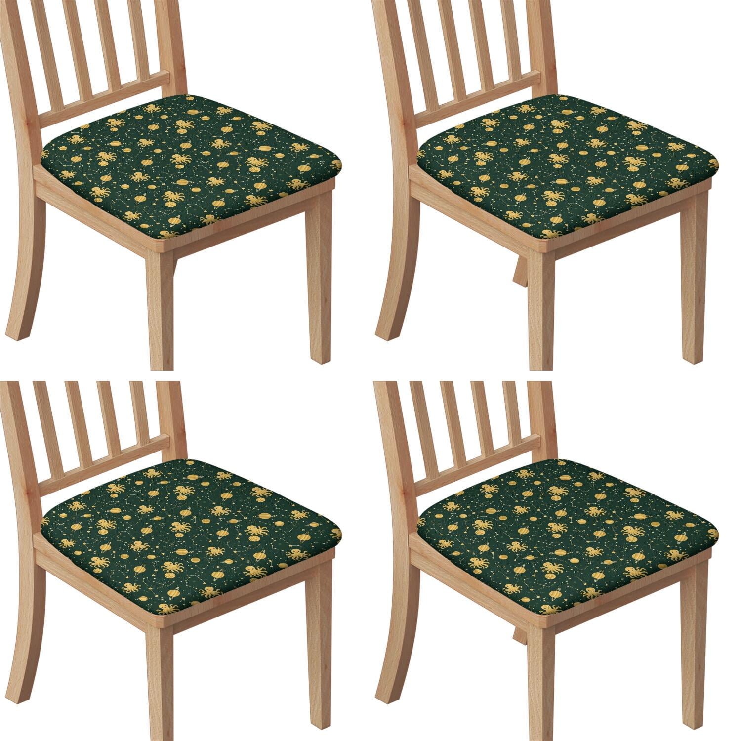 Green Octopus Planet Star Pattern Seat Covers for Dining Room Chairs ...