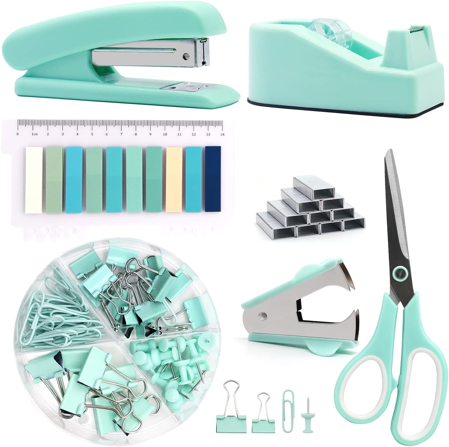 Green Office Supplies,UPIHO Teal Desk Accessories,Stapler and Tape ...