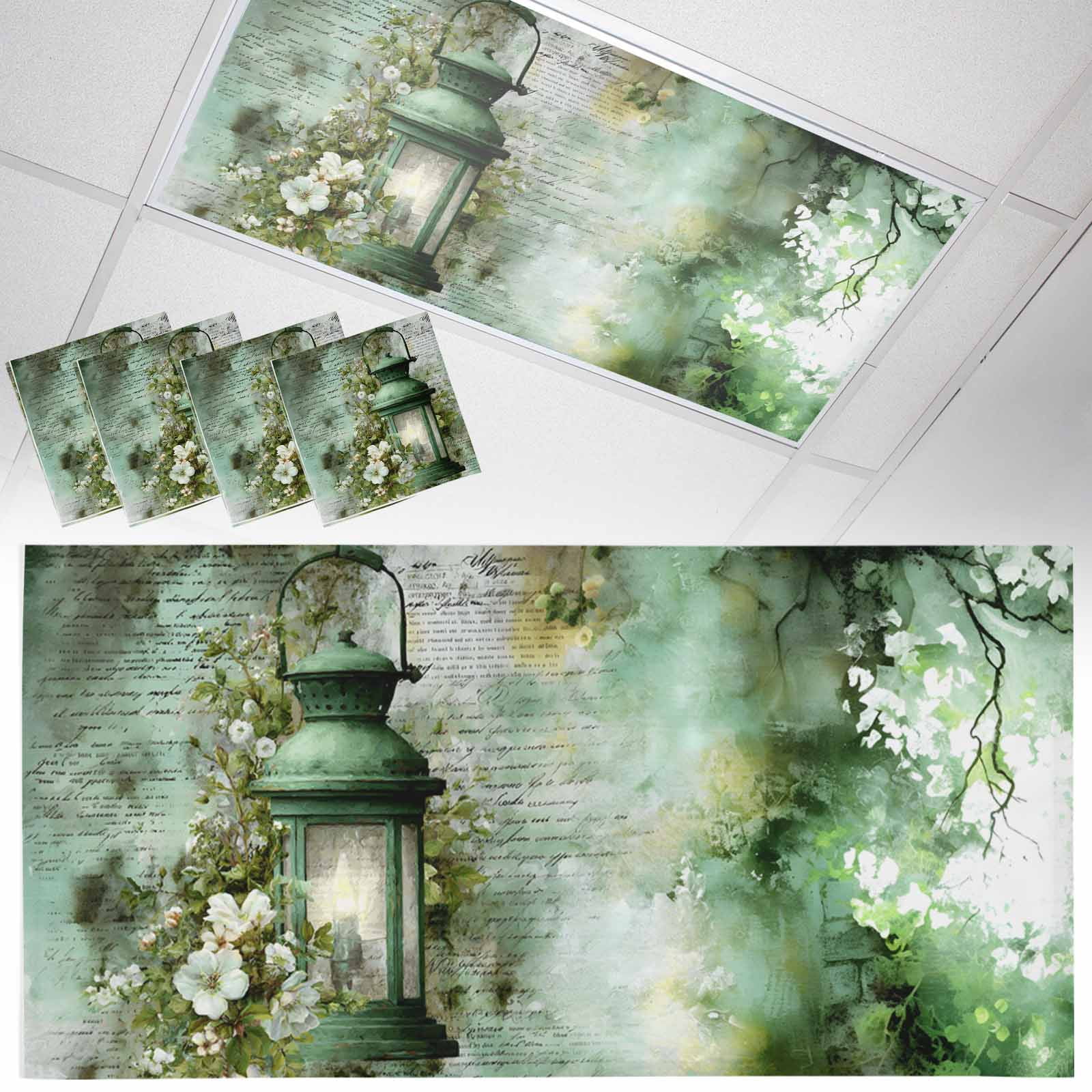 Green Oil Lights Fluorescent Light Covers Retro White Flowers ...