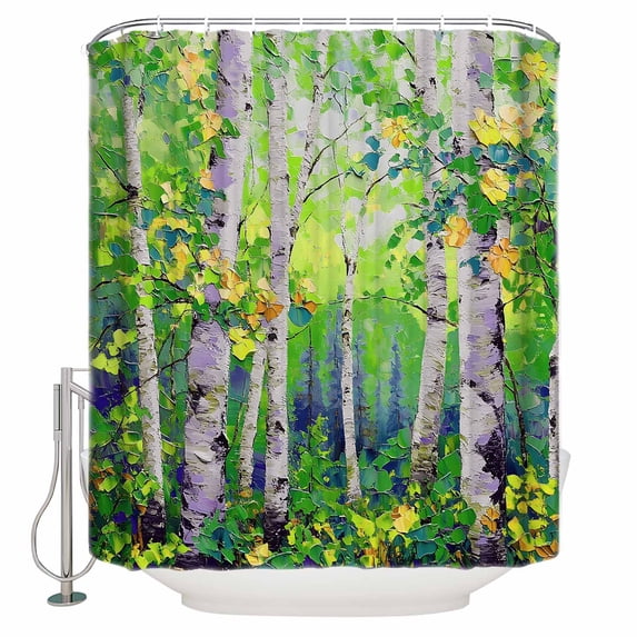 Green Oil Painting Bathroom Shower Curtains with 12 Hooks Polyester ...