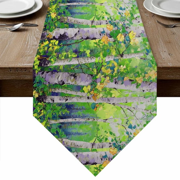 Green Oil Painting Table Runner Linen Burlap Table Runner 70 Inches ...