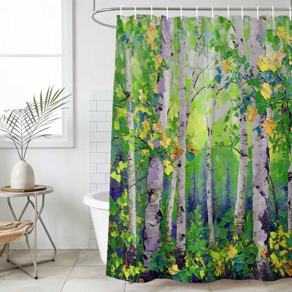 Green Oil Painting Waterproof Fabric Shower Curtain,Modern Abstract Art ...