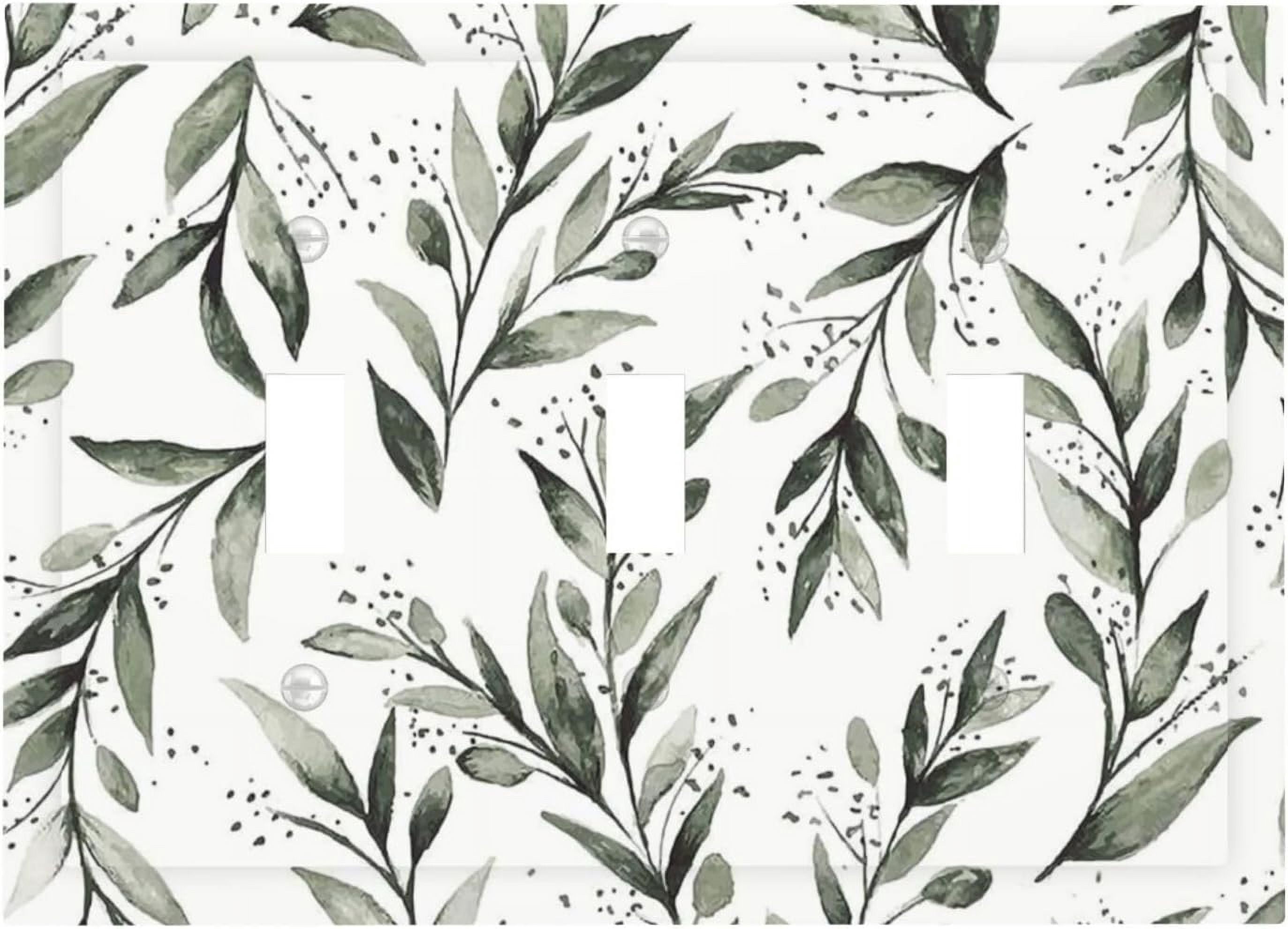 Green Olive Eucalyptus Leaf 3 Gang Light Switch Plate Decorative Triple ...
