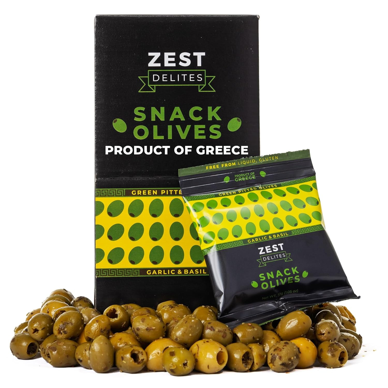 Green Olives Pitted by Zest Delites, Olives Individual Packs, 1.05 oz ...