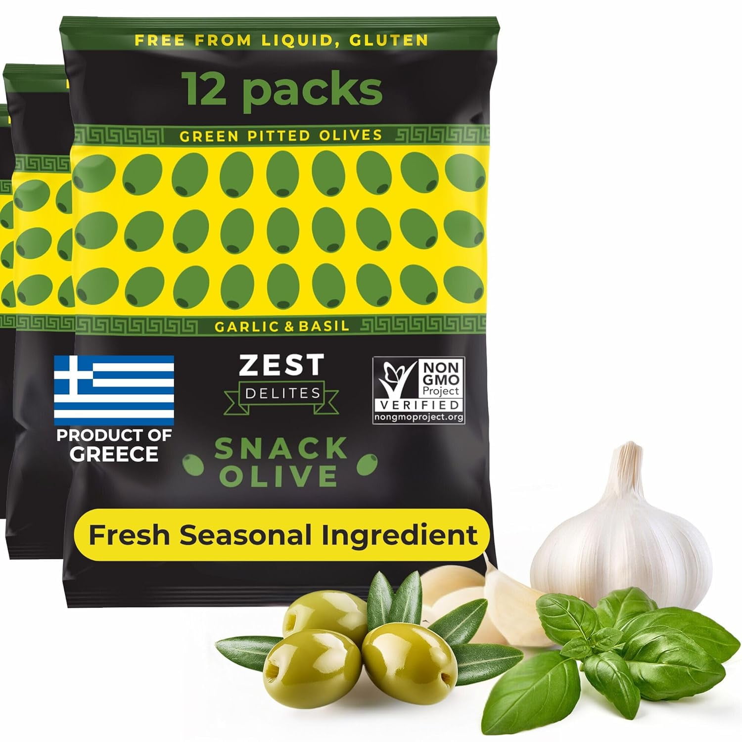 Green Olives Pitted by Zest Delites, Olives Individual Packs, 1.05 oz ...