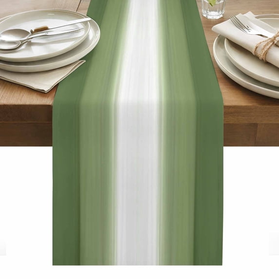 Green Ombre Cotton Linen Table Runner Abstract Forest Green Ombre White ...