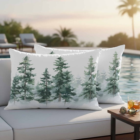 Green Ombre Forest Outdoor Pillow Covers 20x12 Inch Lumbar Pillow ...