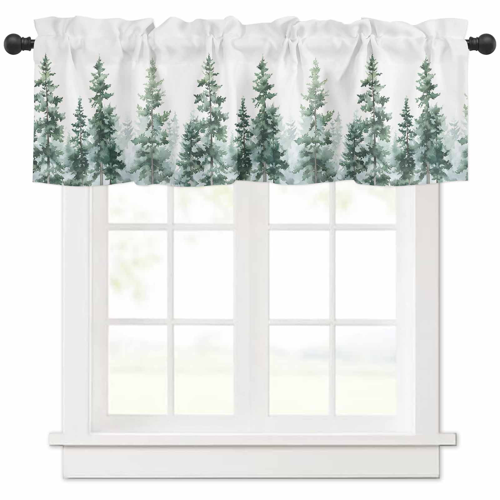 Green Ombre Forest Valances for Windows Farmhouse Kitchen Curtains ...