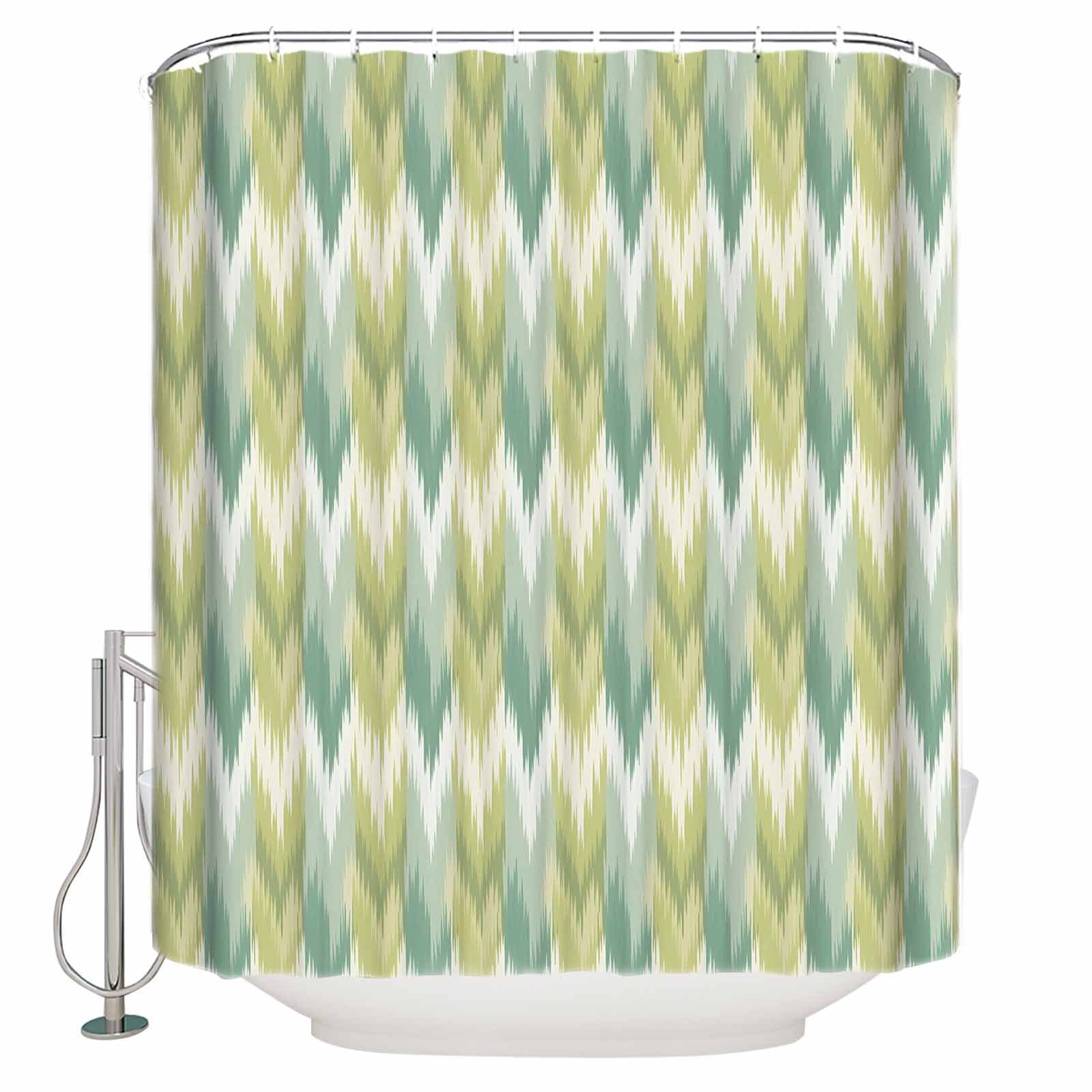 Green Ombre Geometric Bathroom Shower Curtains with 12 Hooks Polyester ...