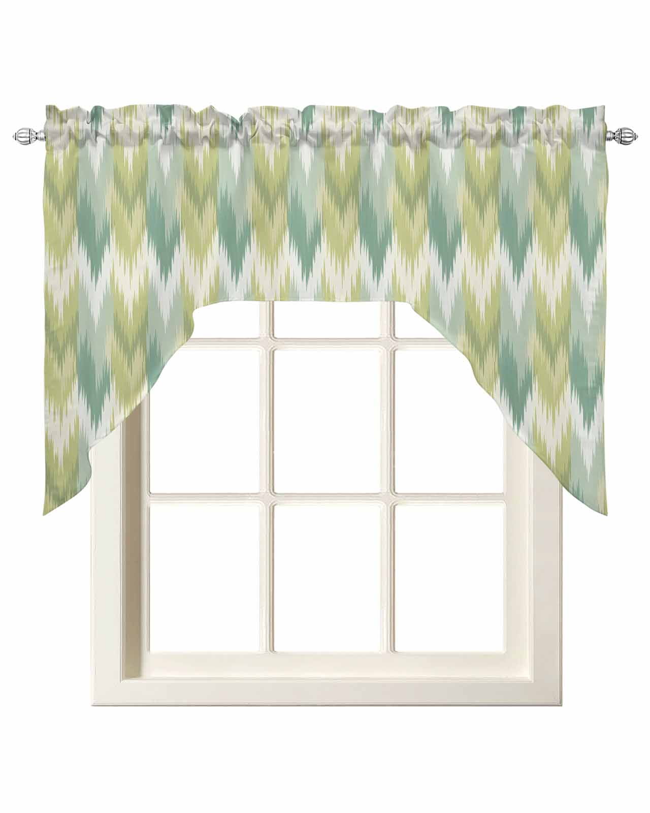 Green Ombre Geometric Kitchen Swag Valances for Windows, Southwest ...