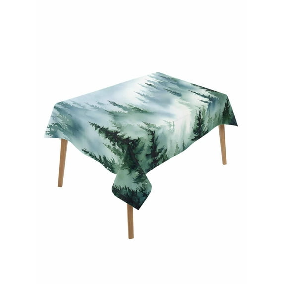 Green Ombre Mountain Table Cloth, Watercolor Forest Waterproof ...