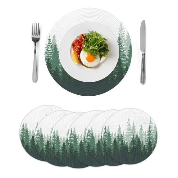 Green Ombre Round 13 Inch Placemats Set of 6, Primeval Forest Modern ...
