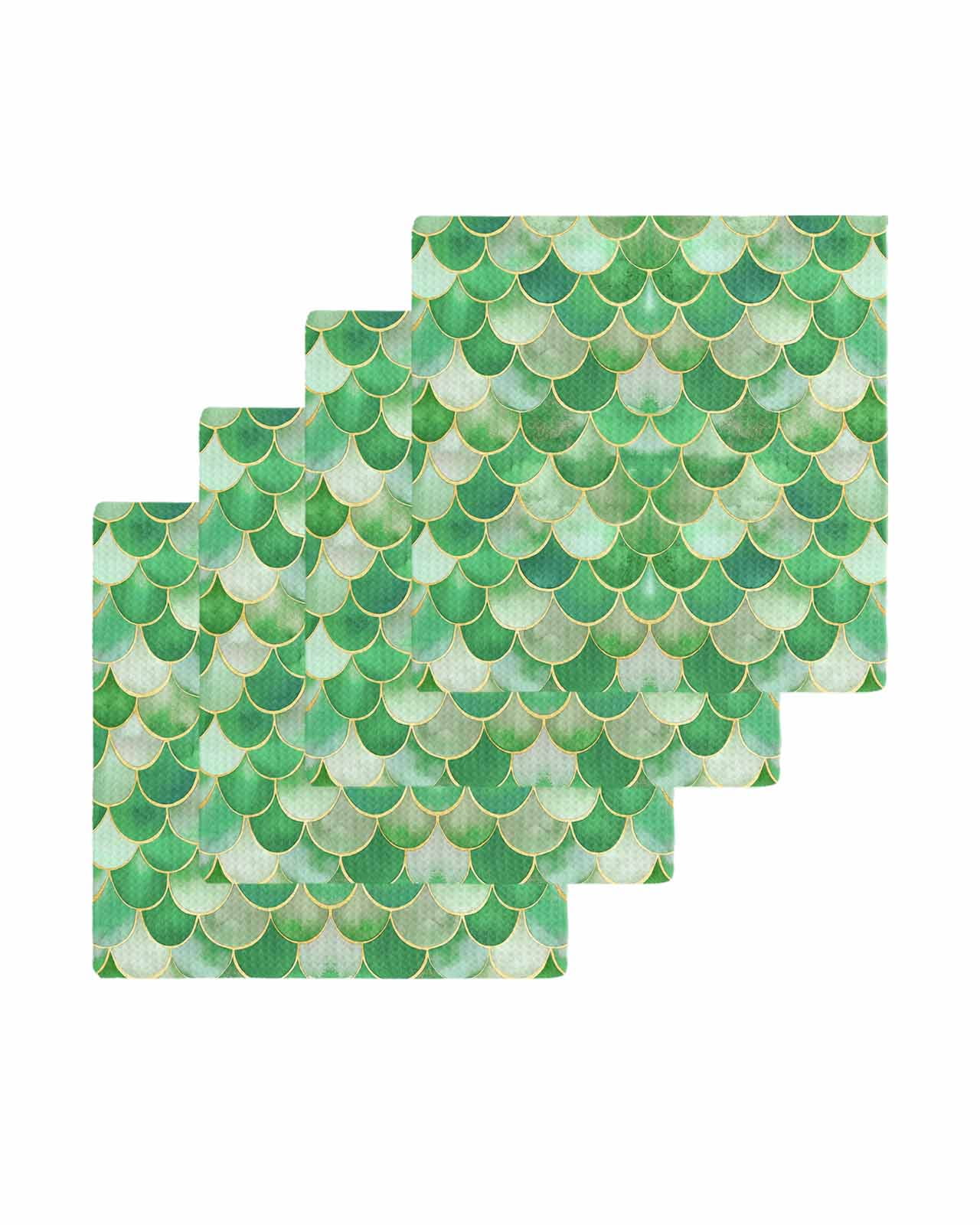 Green Ombre Scale Kitchen Dish Towels for Drying Dishes Set of 4, Abstract Art Ocean Coastal ...