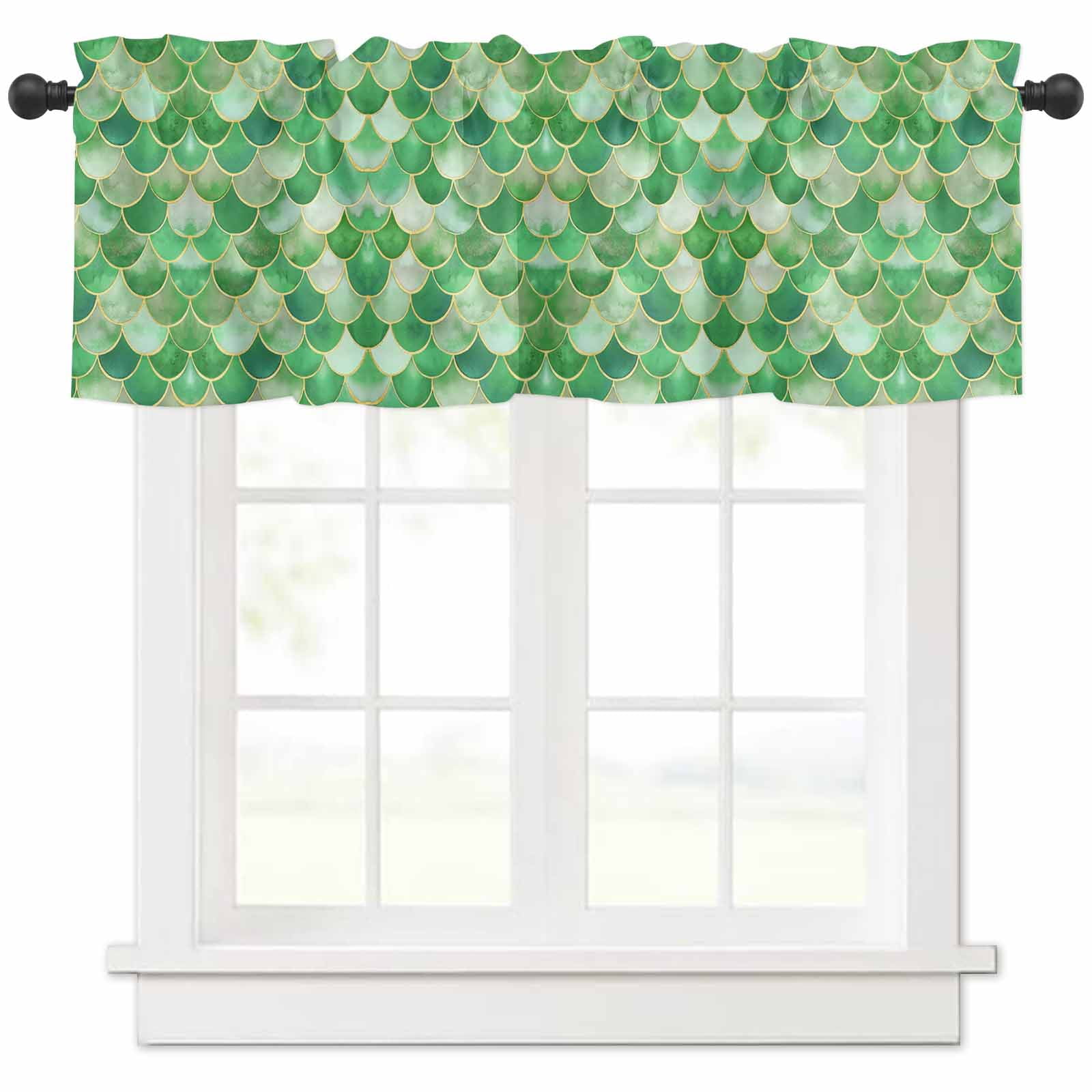 Green Ombre Scale Valances for Windows Farmhouse Kitchen Curtains ...