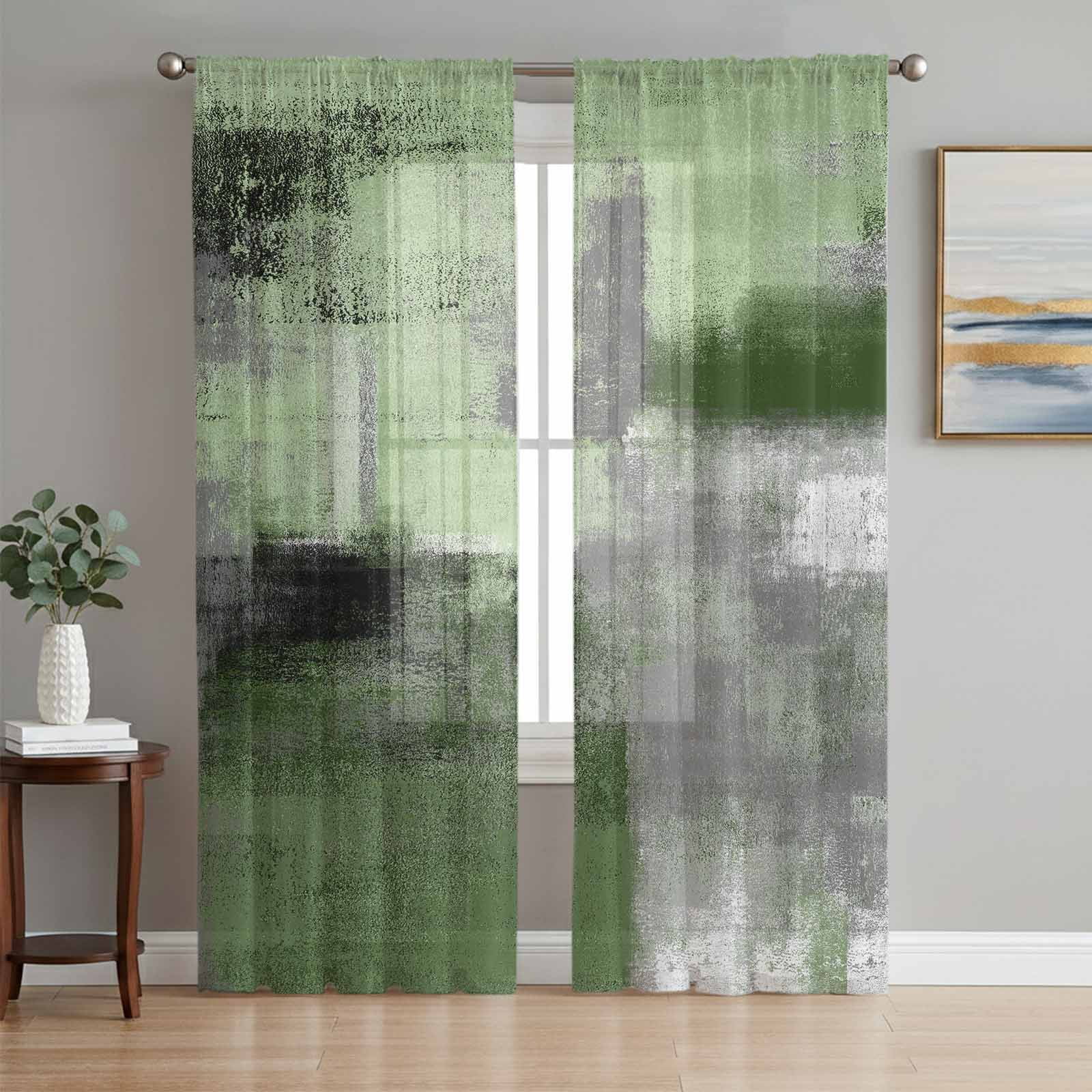 Green Ombre Semi Sheer Curtains 72 Inch Length 2 Panels Set, Farmhouse ...