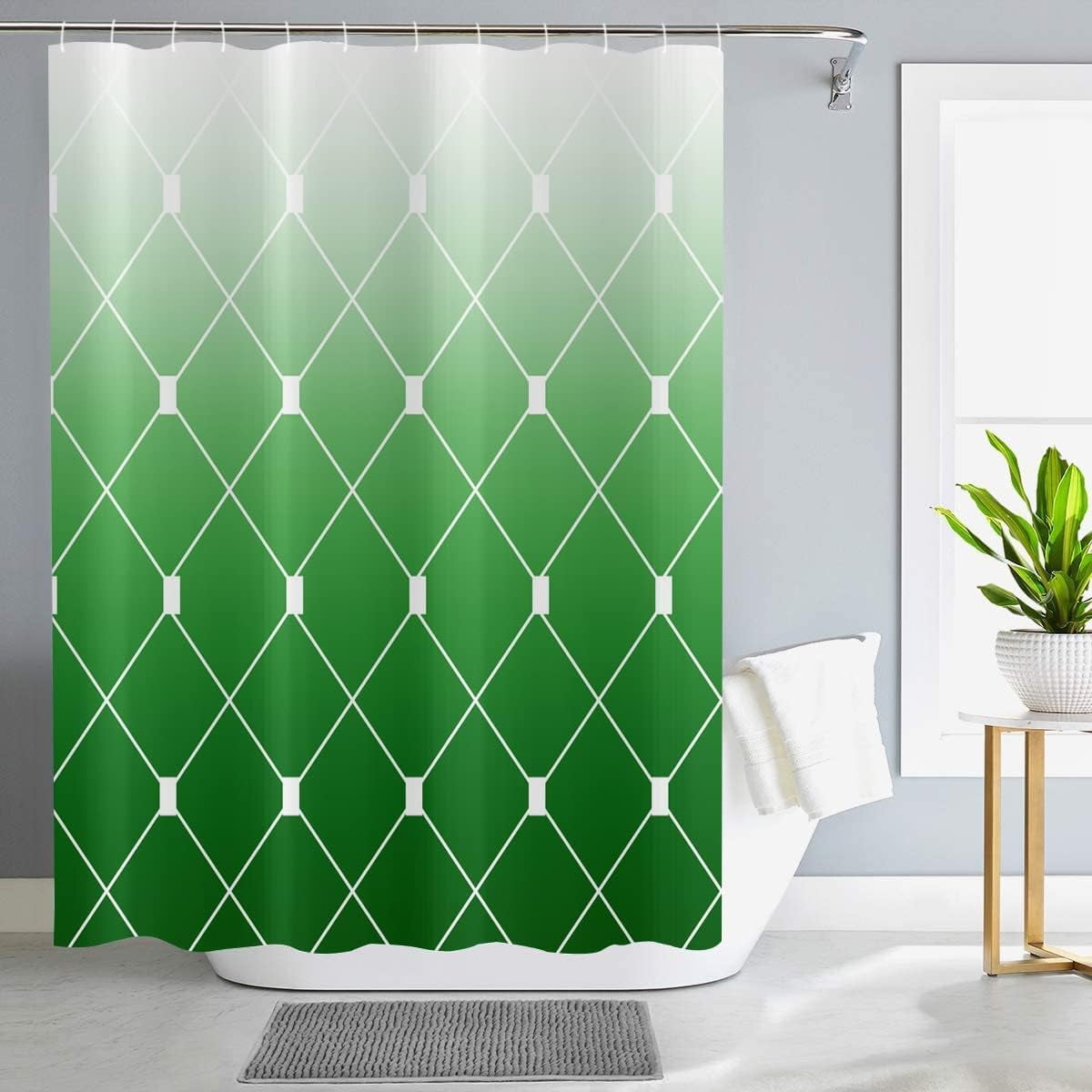 Green Ombre Shower Curtain, Modern Geometric Pattern Modern Luxury Bathroom Curtain Bathtub ...