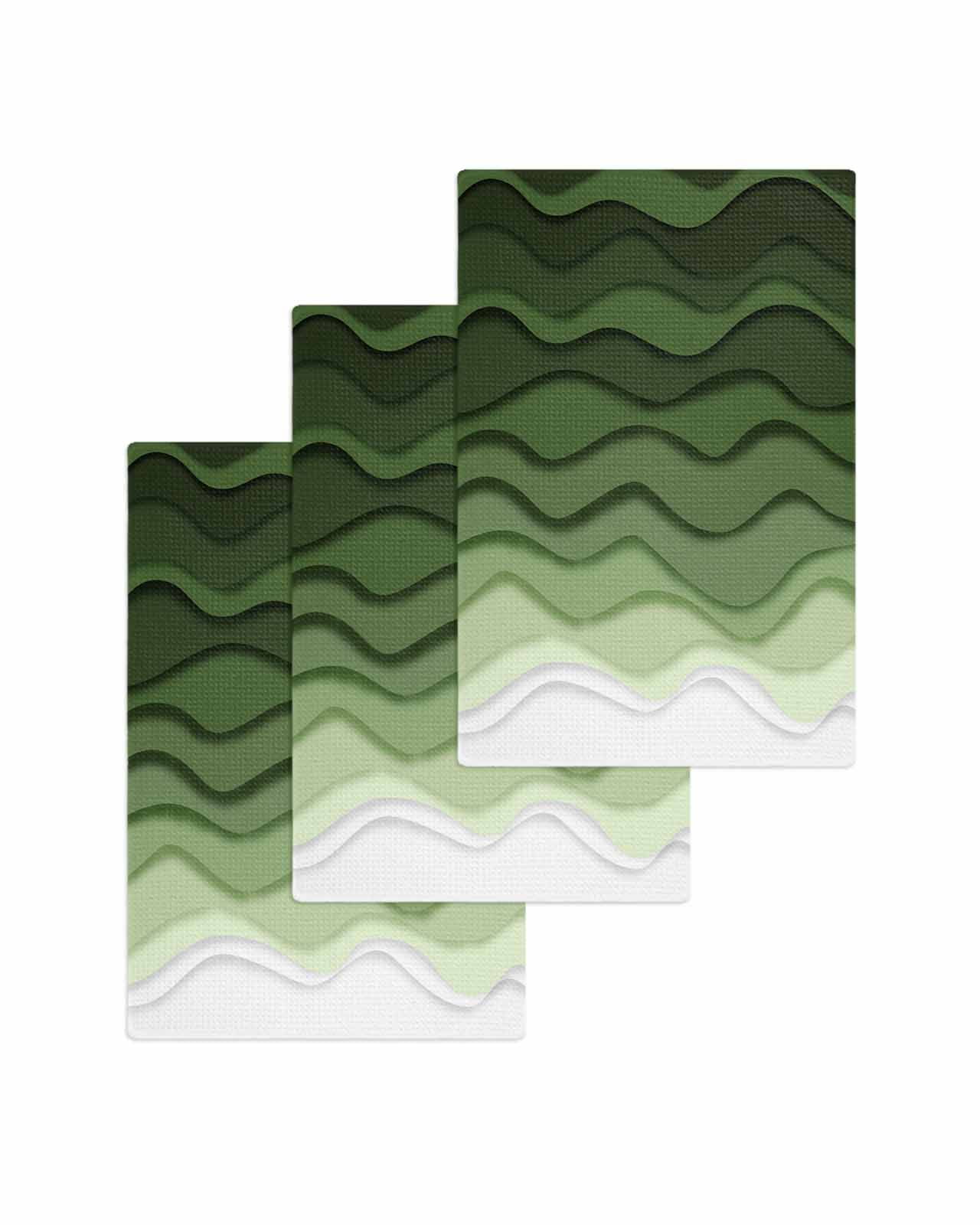 Green Ombre Stripes Kitchen Dish Towels for Drying Dishes Set of 3, Modern Gradient Abstract ...