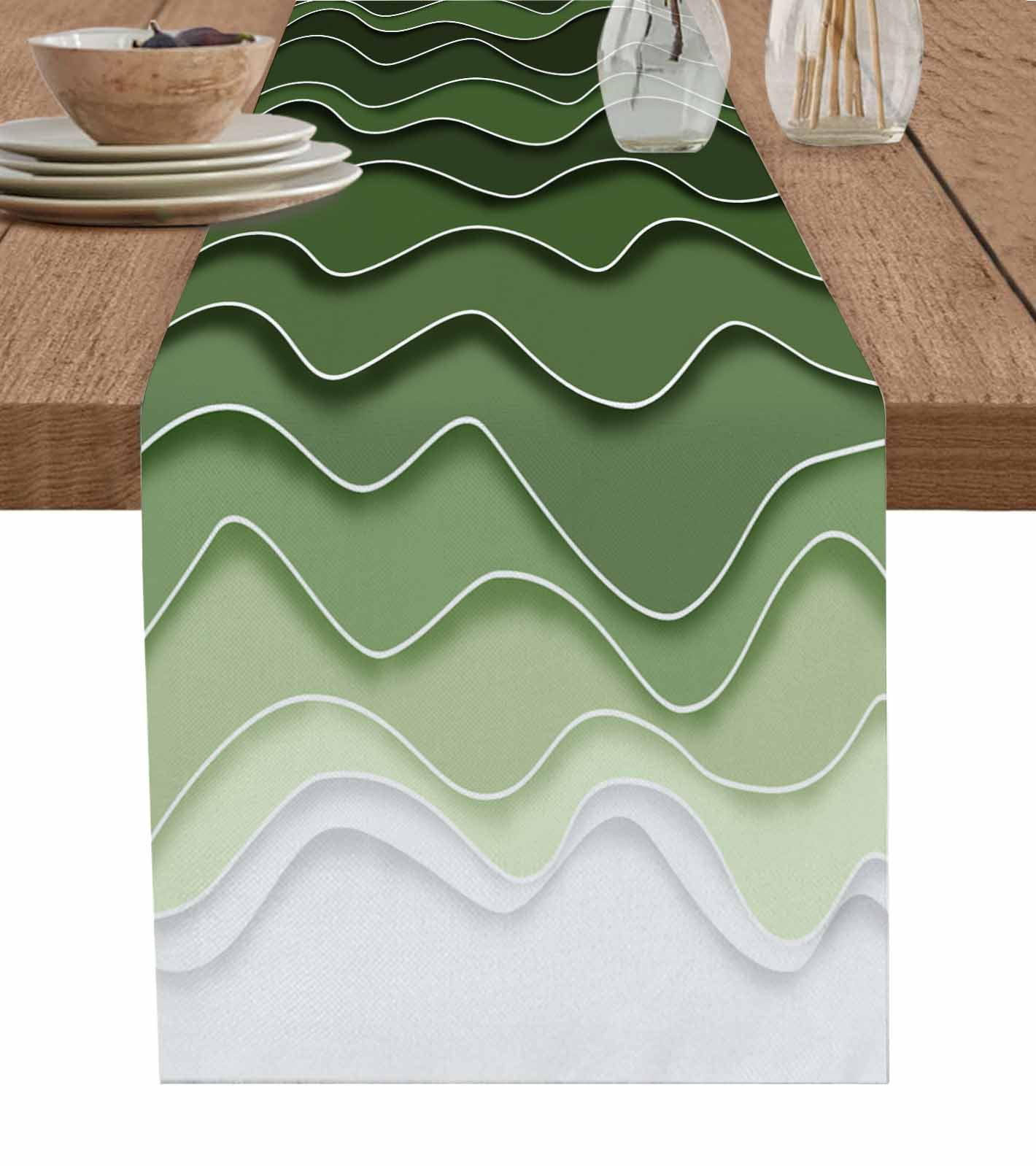Green Ombre Stripes Table Runner 48 Inches, Modern Gradient Abstract ...