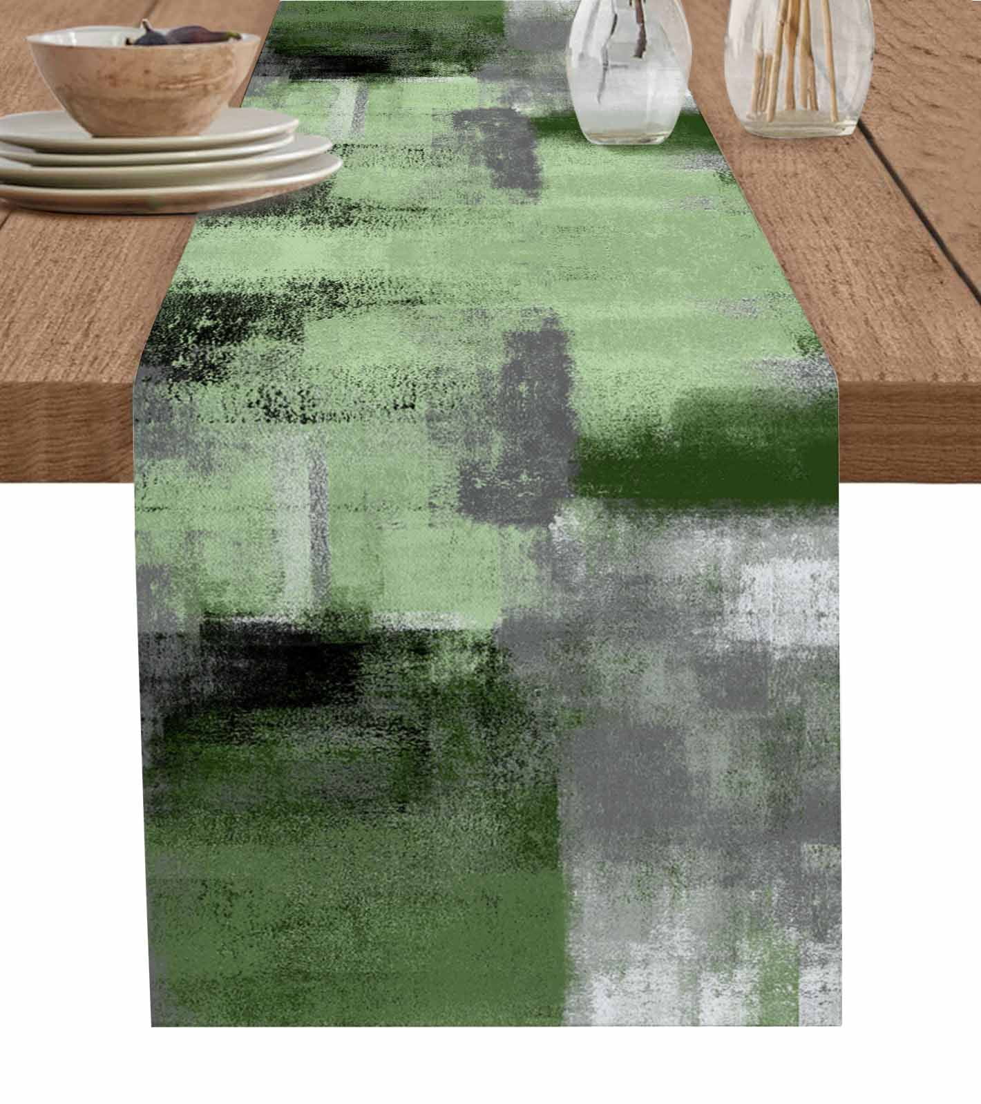 Green Ombre Table Runner 108 Inches, Farmhouse Abstract Mottled Texture ...