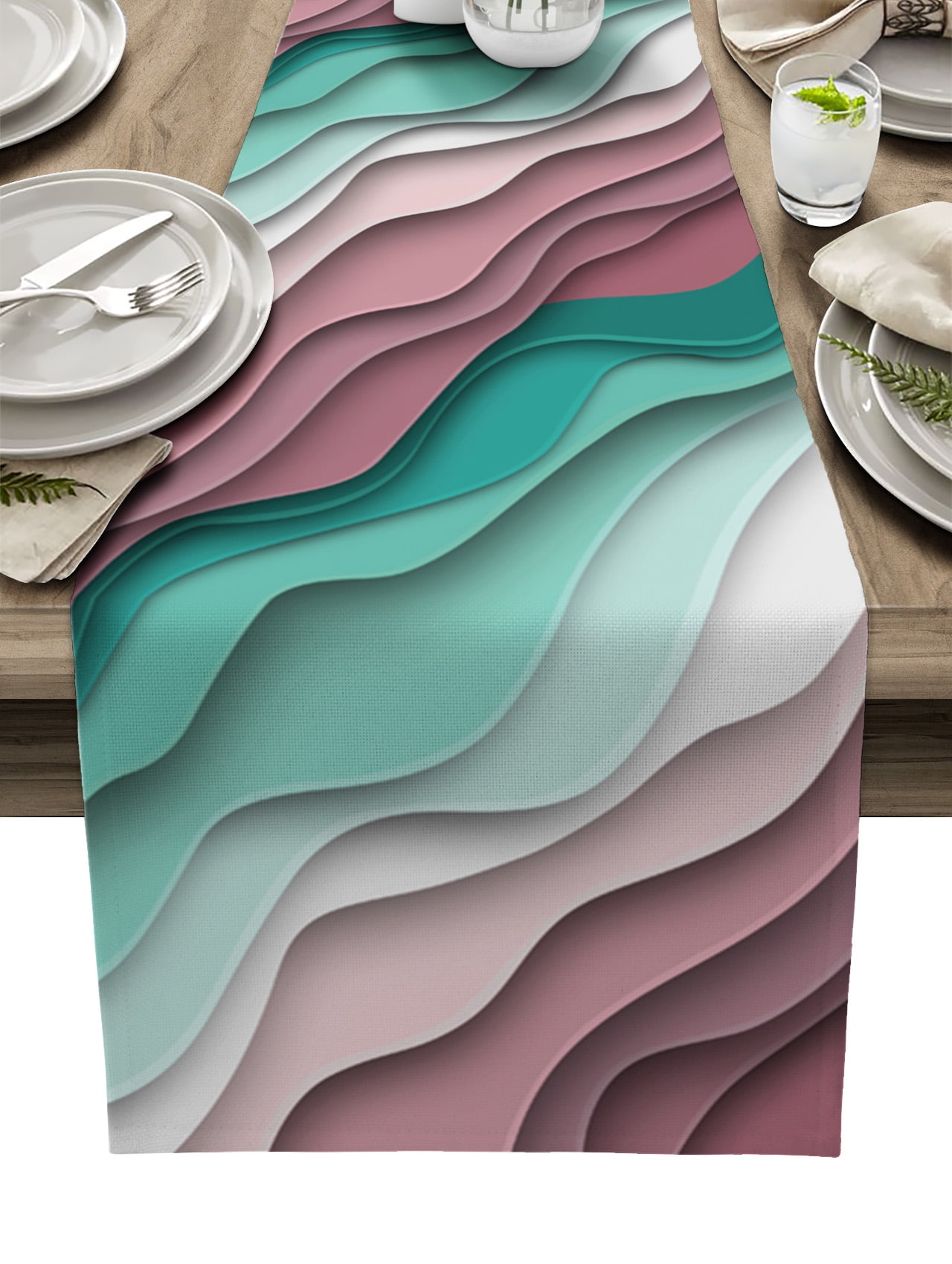 Green Ombre Table Runner Modern Geometric Abstract Dark Red Cream ...