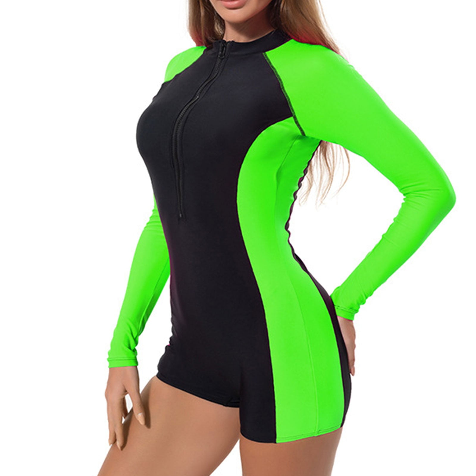 Green One Piece Swimsuit Women's Spring Summer Competitive Diving Solid ...