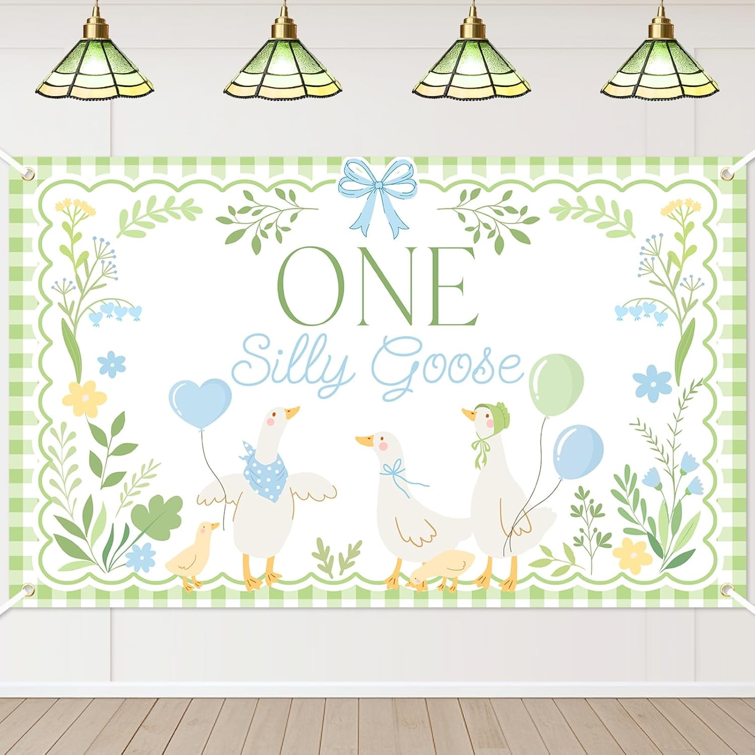 Green One Silly Goose Backdrop for Kids Goose 1st Birthday Party ...