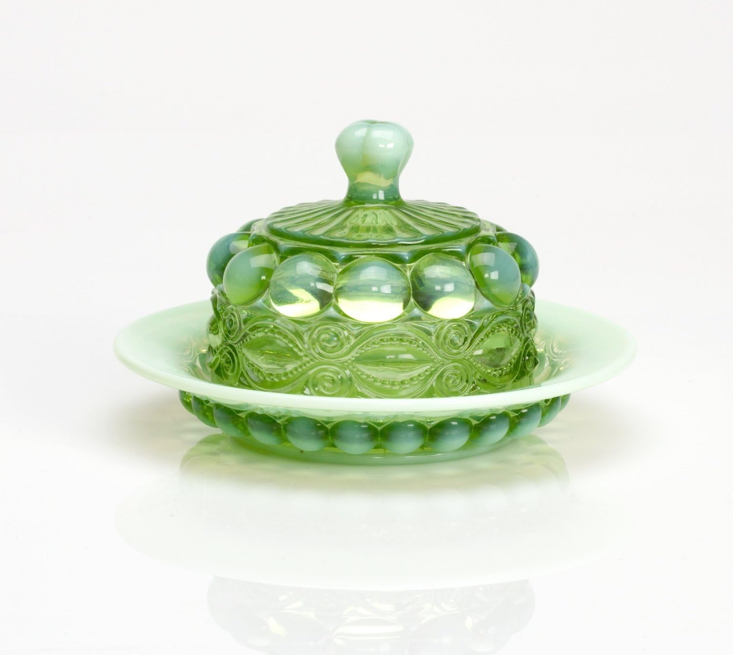 Green Opalescent Glass Domed Butter Dish Eyewinker Pattern - Walmart.com