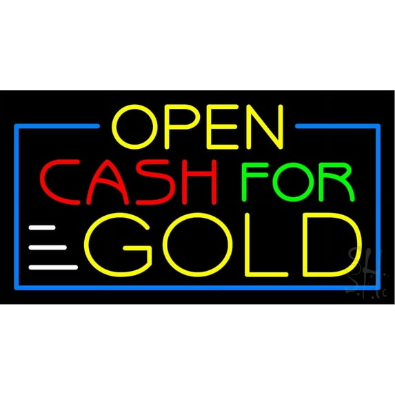 Green Open Cash for Gold LED Neon Sign 13 x 24 - inches, Black Square ...