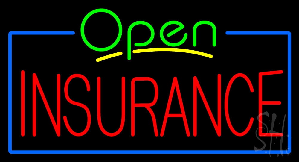 Green Open Insurance LED Neon Sign 13 x 24 - inches, Black Square Cut ...