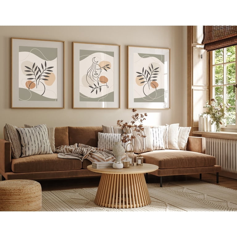 Green Orange And Sage Leaf Wall Art Prints, Boho Abstract Living Room ...