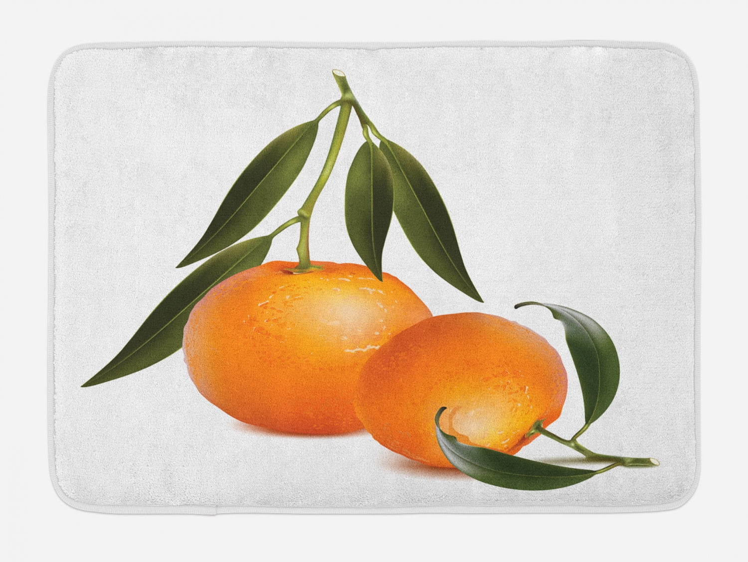 Green and Orange Bath Mat, Fresh Tangerine with Green Leaves Citrus ...