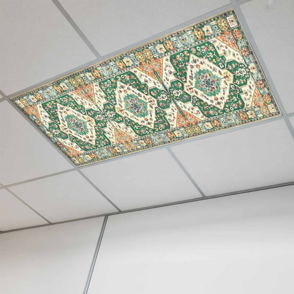 Green Orange Beige Boho Fluorescent Light Covers, Retro Ethnic Tribal ...