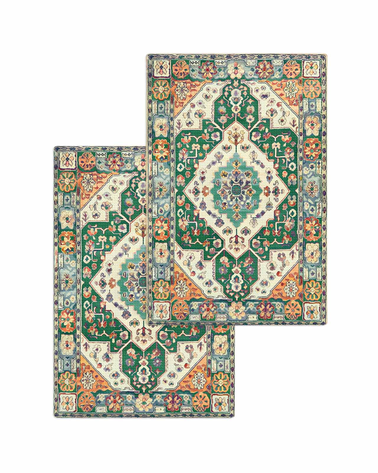 Green Orange Beige Boho Kitchen Dish Towels for Drying Dishes Set of 2, Retro Ethnic Tribal ...