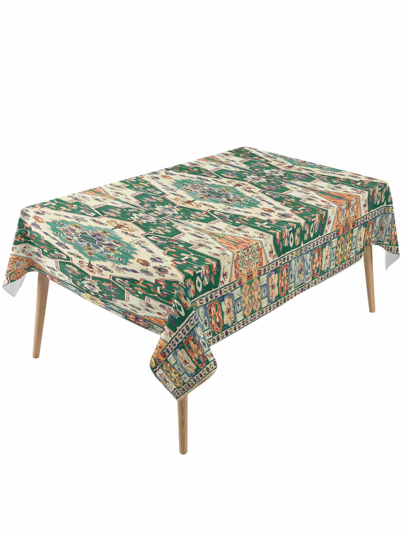 Green Orange Beige Boho Table Cloth, Retro Ethnic Tribal Abstract Art ...