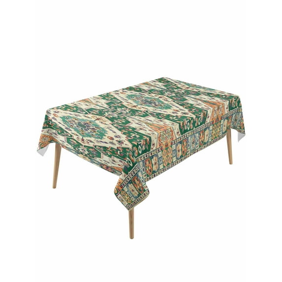 Green Orange Beige Boho Table Cloth, Retro Ethnic Tribal Abstract Art ...