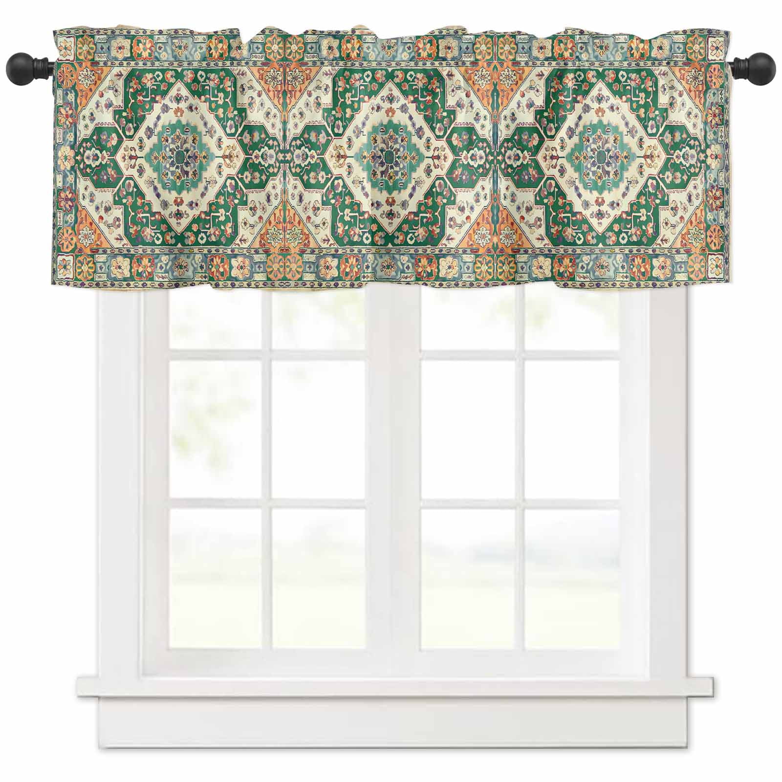 Green Orange Beige Boho Valances for Windows Farmhouse Kitchen Curtains ...