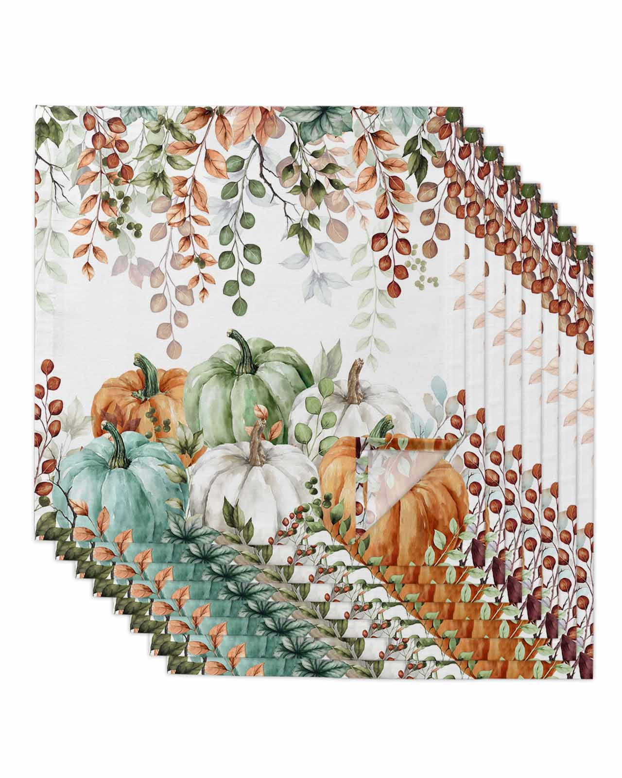 Green Orange Blue Fall Cloth Napkins Set of 8 Reusable Dinner Napkins ...