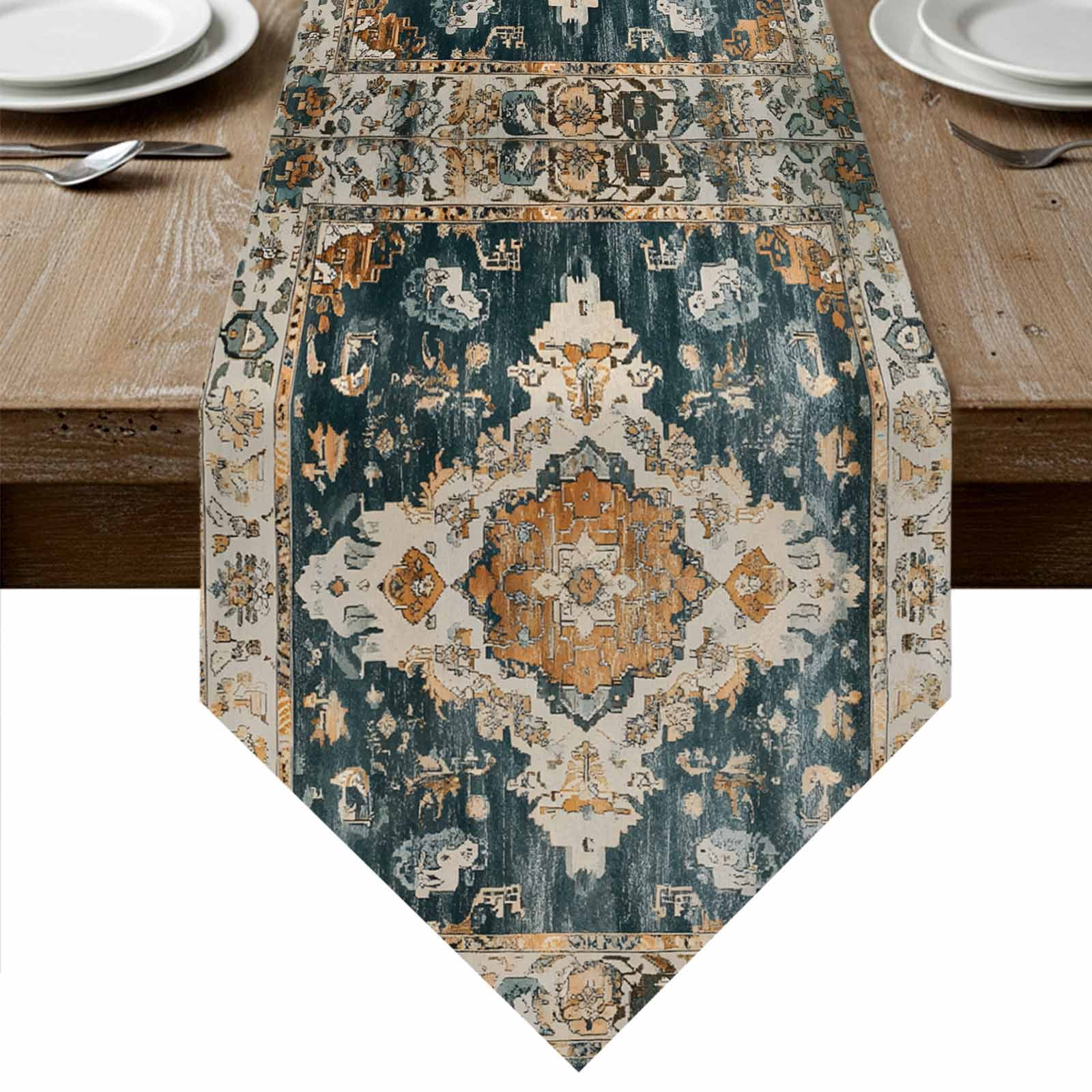 Green Orange Boho Table Runner Linen Burlap Table Runner 90 Inches Long ...
