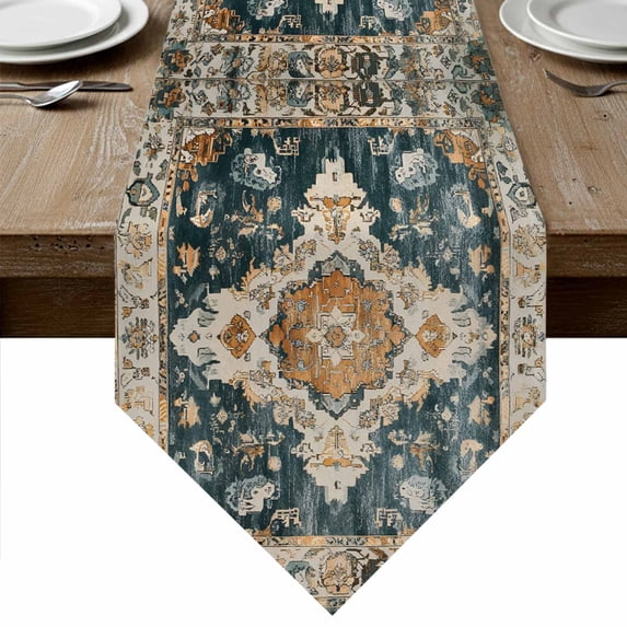 Green Orange Boho Table Runner Linen Burlap Table Runner 90 Inches Long ...