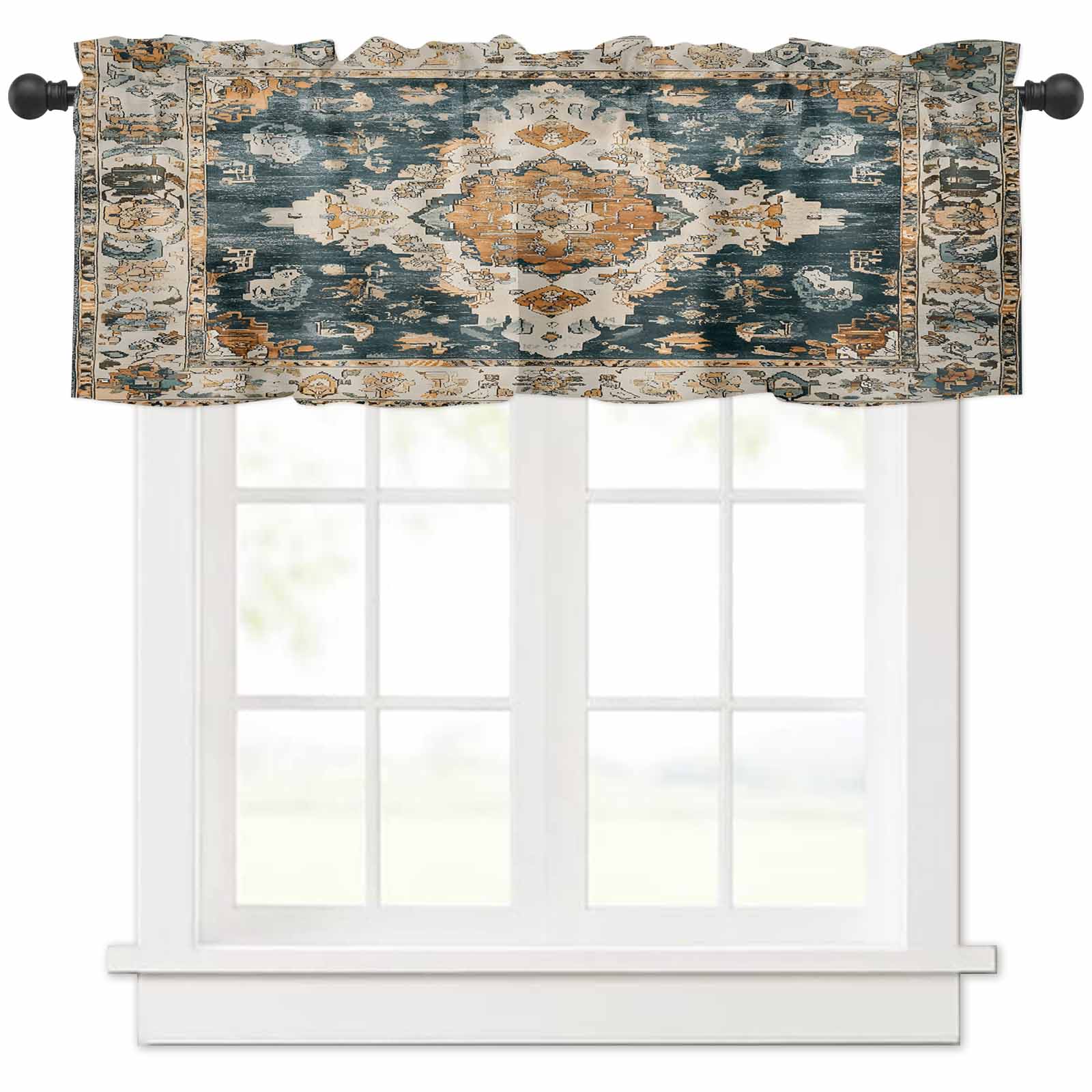 Green Orange Boho Valances for Windows Farmhouse Kitchen Curtains ...