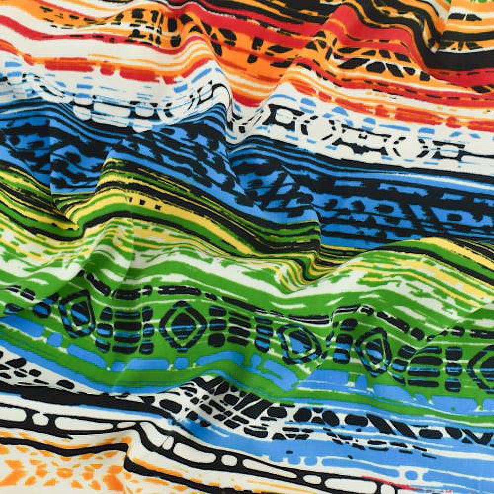 Green/Orange/Multi Stripe Tribal Print Tissue Faille, Fabric By the ...
