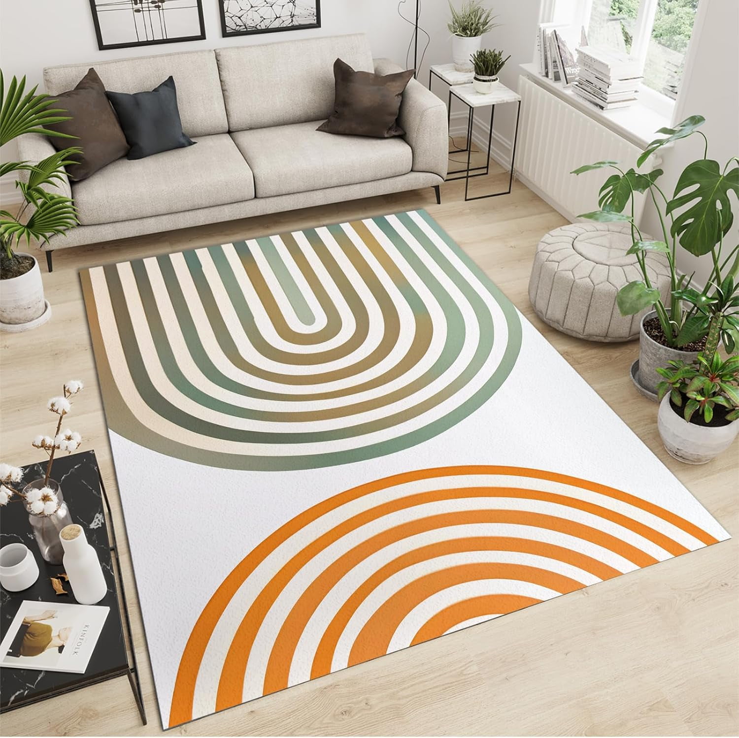 Green Orange Rug, Modern Simple Bedroom Rug, Washable Rug Non Skid Low ...